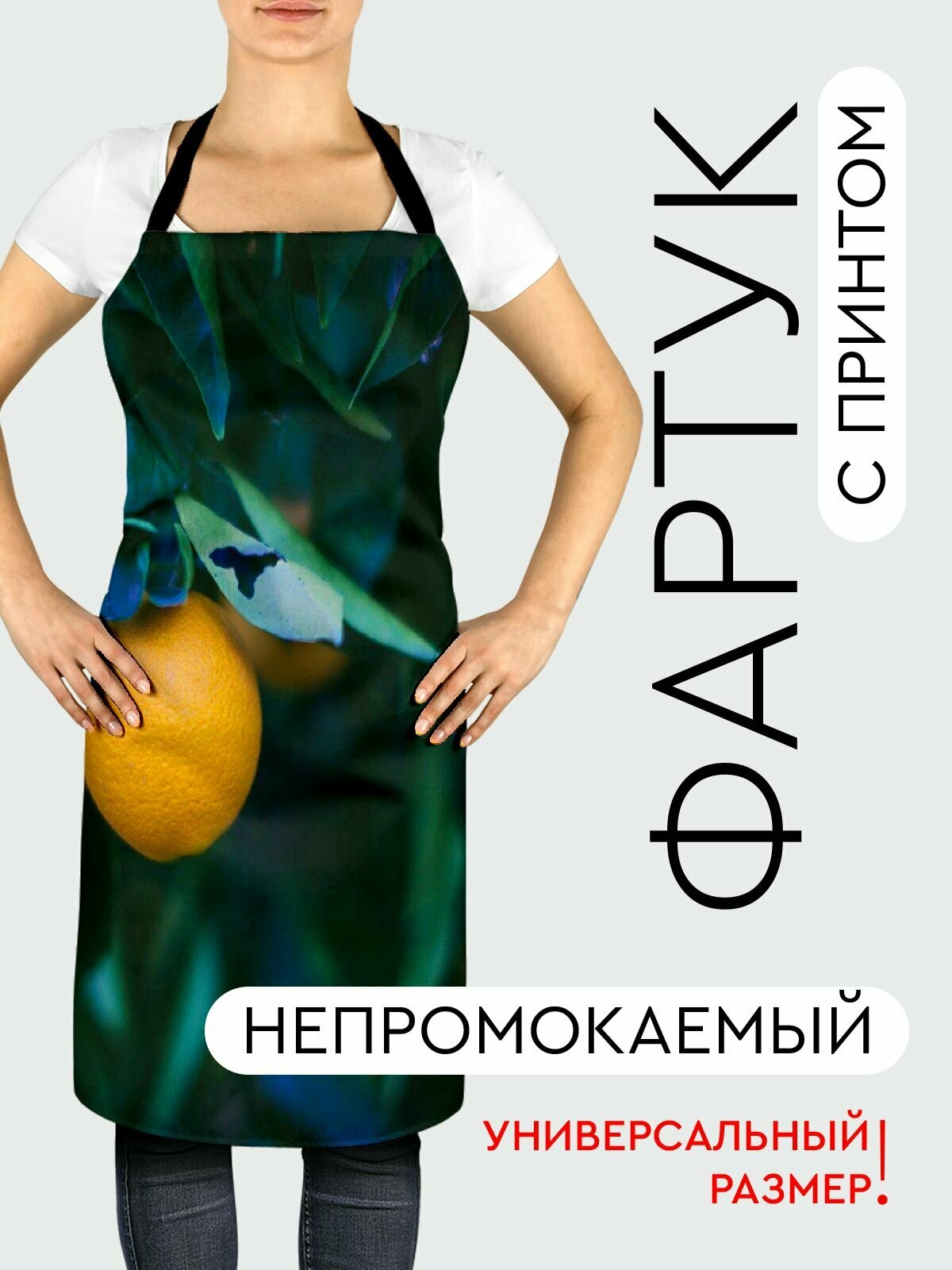 Фартук кухонный, универсальный размер, с водоотталкивающей пропиткой / Еда / лимон / фрукт