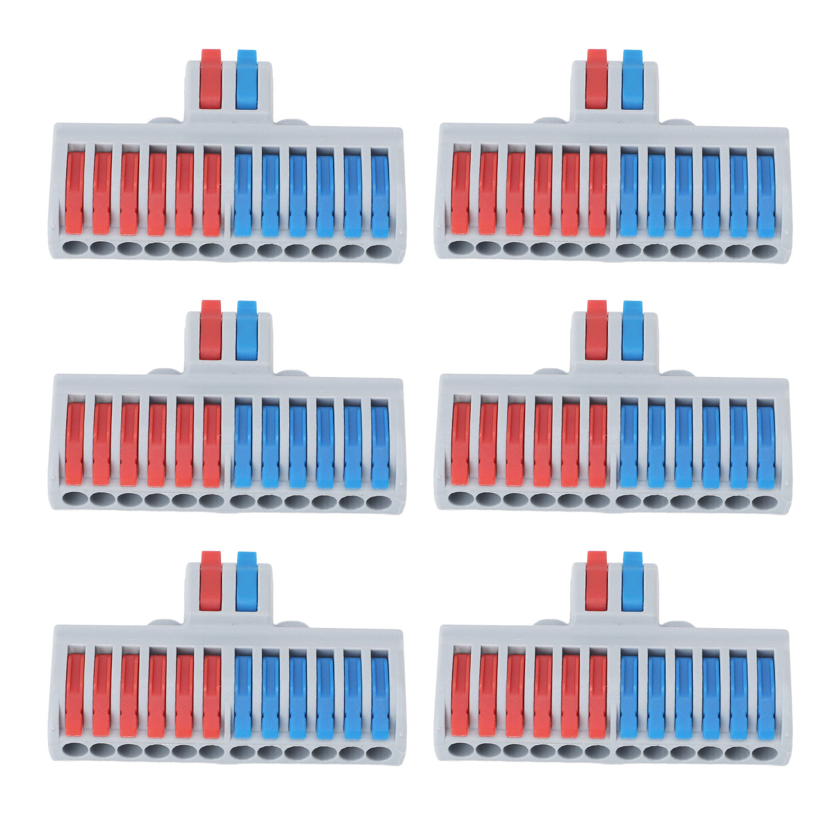 6 шт. клеммных блоков для DIN-рейки, 2 входа, 12 выходов, соединители для проводки бытовой техники, освещения и электроуправления.
