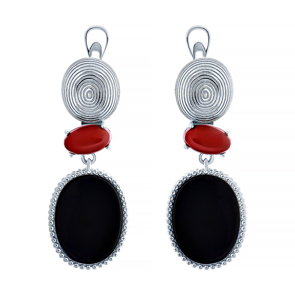 Серьги, серебро, 925 проба, яшма, оникс