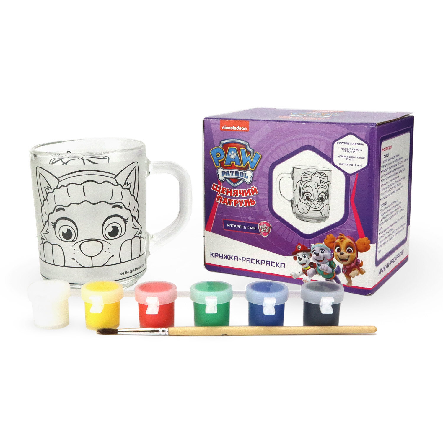 Кружка детская ND Play 230 мл, с красками и кисточкой, "Щенячий патруль" Подружки, стекло (303711)