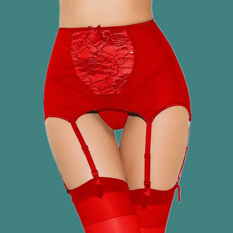 SHENGMEIYU Пояс-подвязка сетчатый 6 ремней большой размер Красный, XXXL, Red