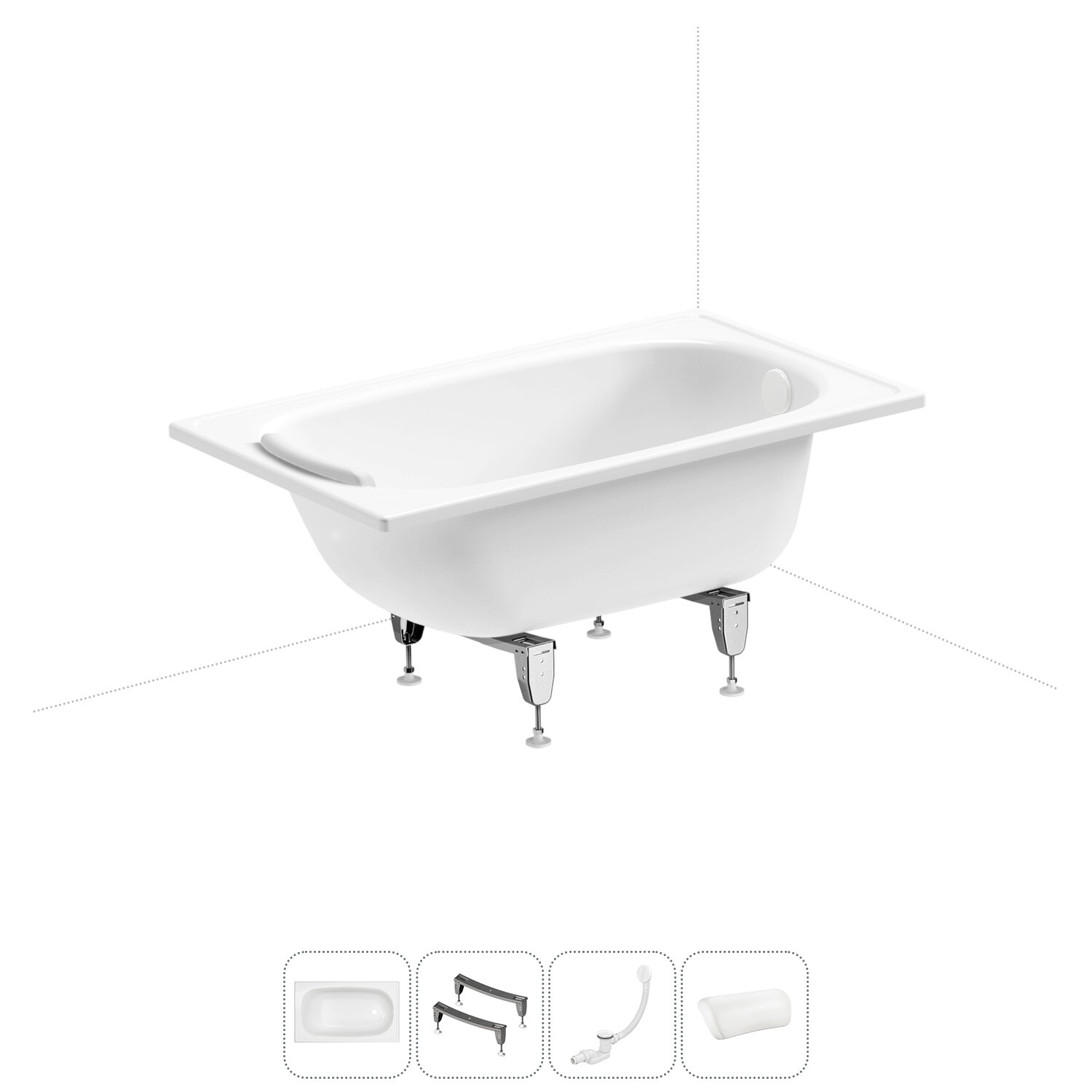Стальная ванна 120х70 Sanitana BLB Europa 20220578R в наборе 4 в 1: металлическая ванна 120 х 70 см, ножки, слив-перелив, подголовник