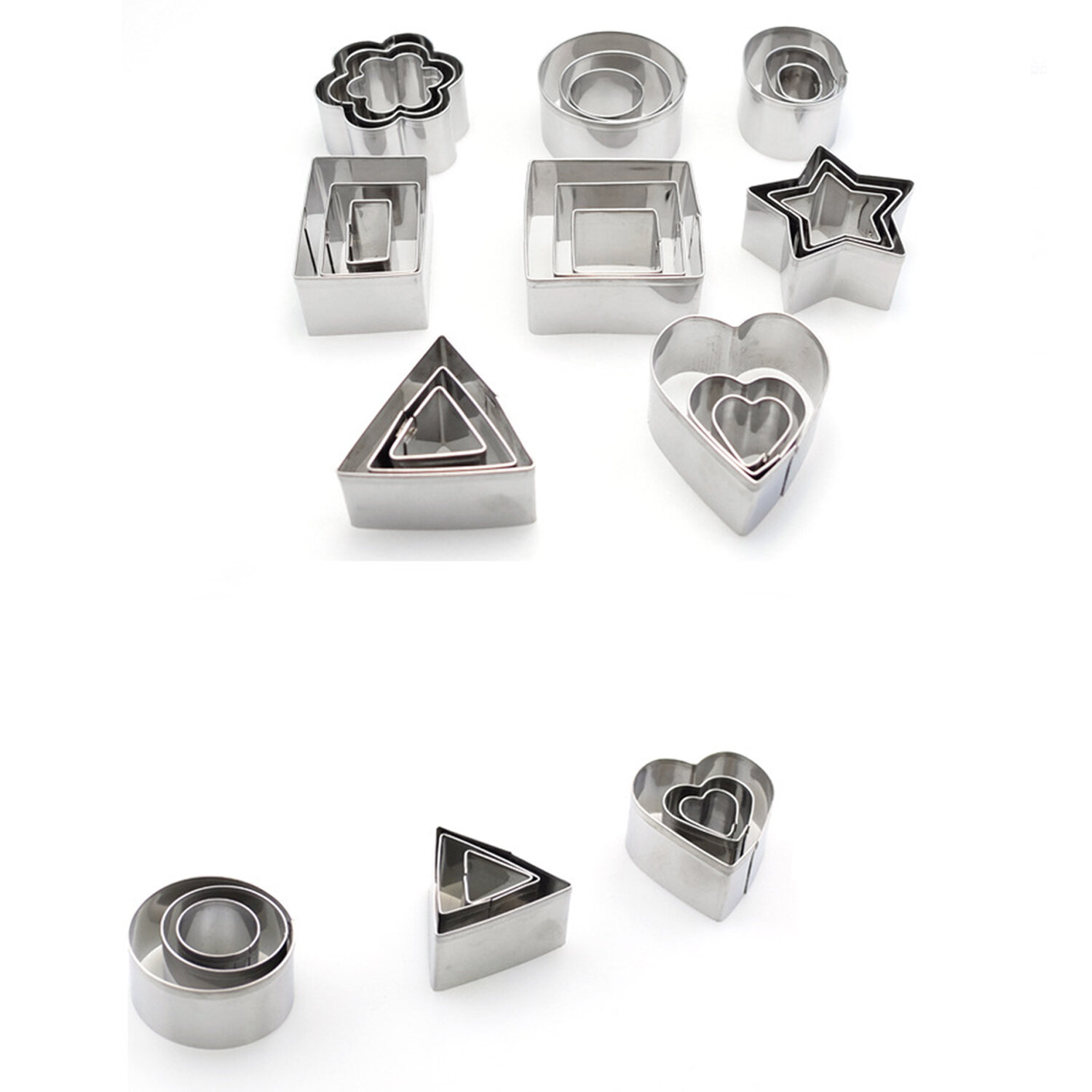 Набор из 24 формочек для печенья с коробкой из нержавеющей стали, многоугольные формочки для печенья, хлеба, помадки, мусса, форма для выпечки, кондитерских изделий, приспособления для выпечки на день рождения, десерт, ресторан, кухонные гаджеты