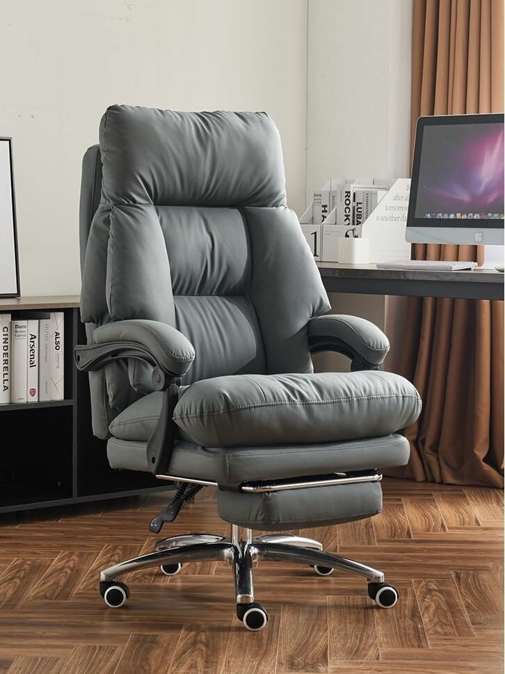 Компьютерное кресло Sevensvvnyy, с двойной спинкой, с подлокотниками, натуральная кожа, серое