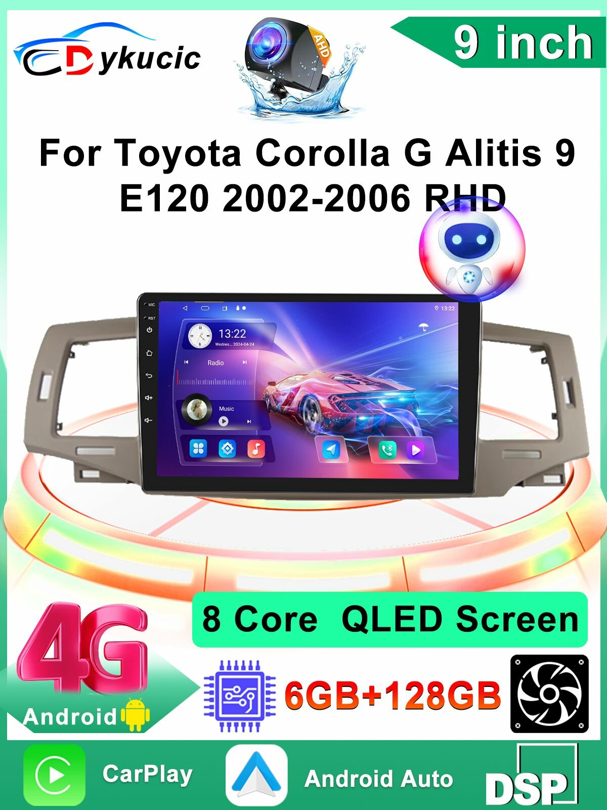 Магнитола для Toyota Corolla G Alitis 9 E120 2002-2006 RHD