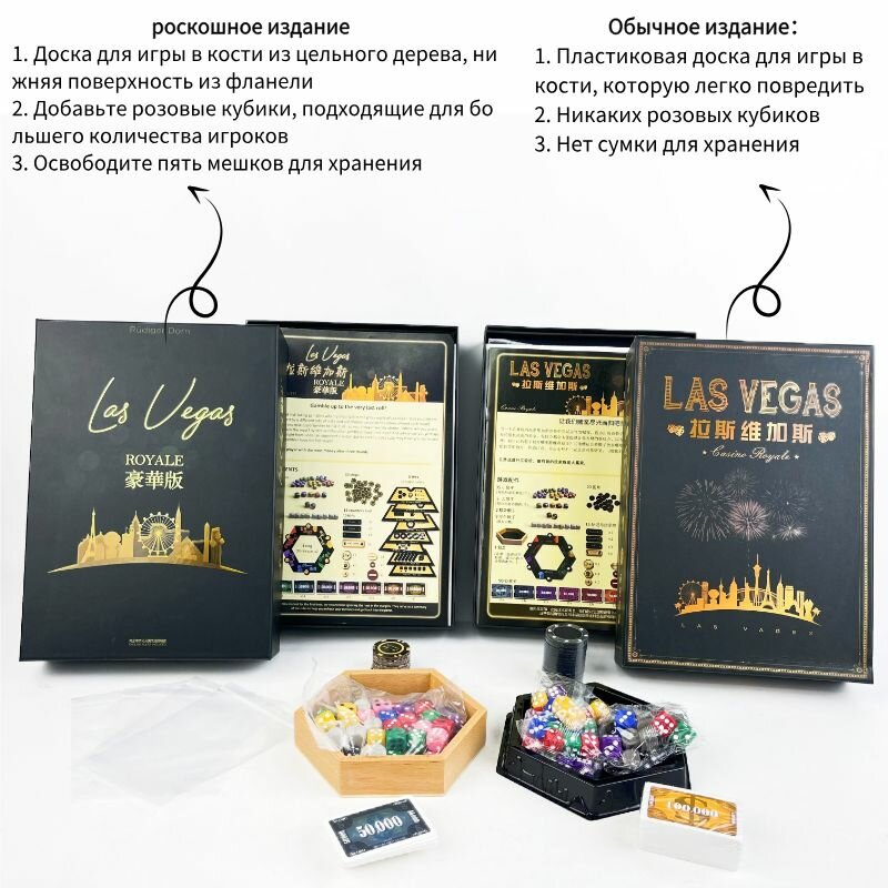 Настольная игра Las Vegas Royale для 2-5 игроков (45-60 мин). Классическая игра для вечеринок с деревянным полем для костей + 5 пластиковых мешков для хранения. Коллекционное издание премиум-класса