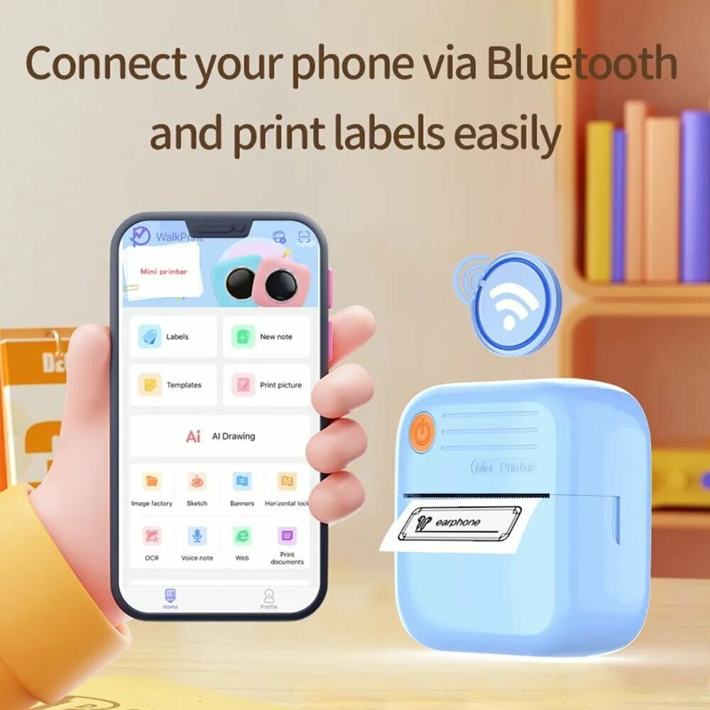 Мини-принтер Беспроводной мини-принтер может быть подключен к мобильному телефону