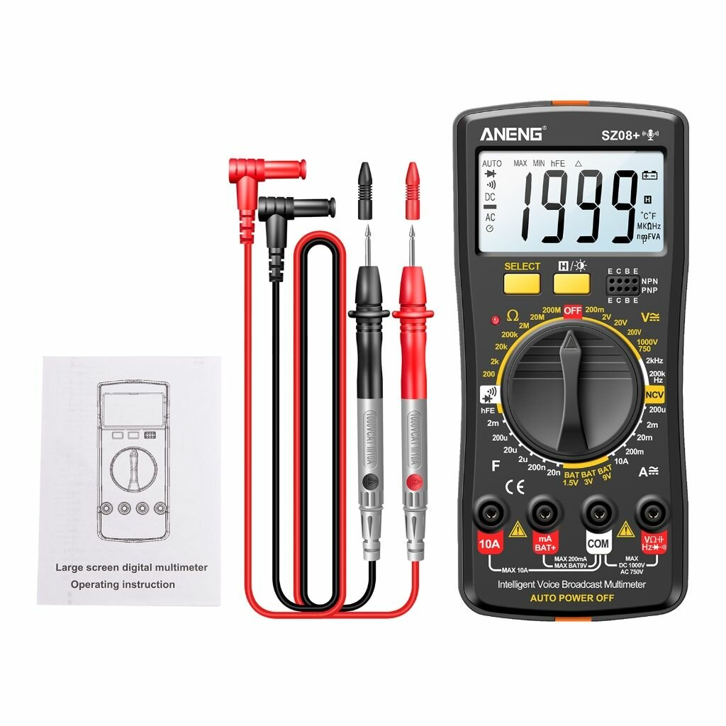 Мультиметр, SZ08+ счетчик с голосовым оповещением и раздельным хранением цифрового мультиметра - оранжевый, 1 шт