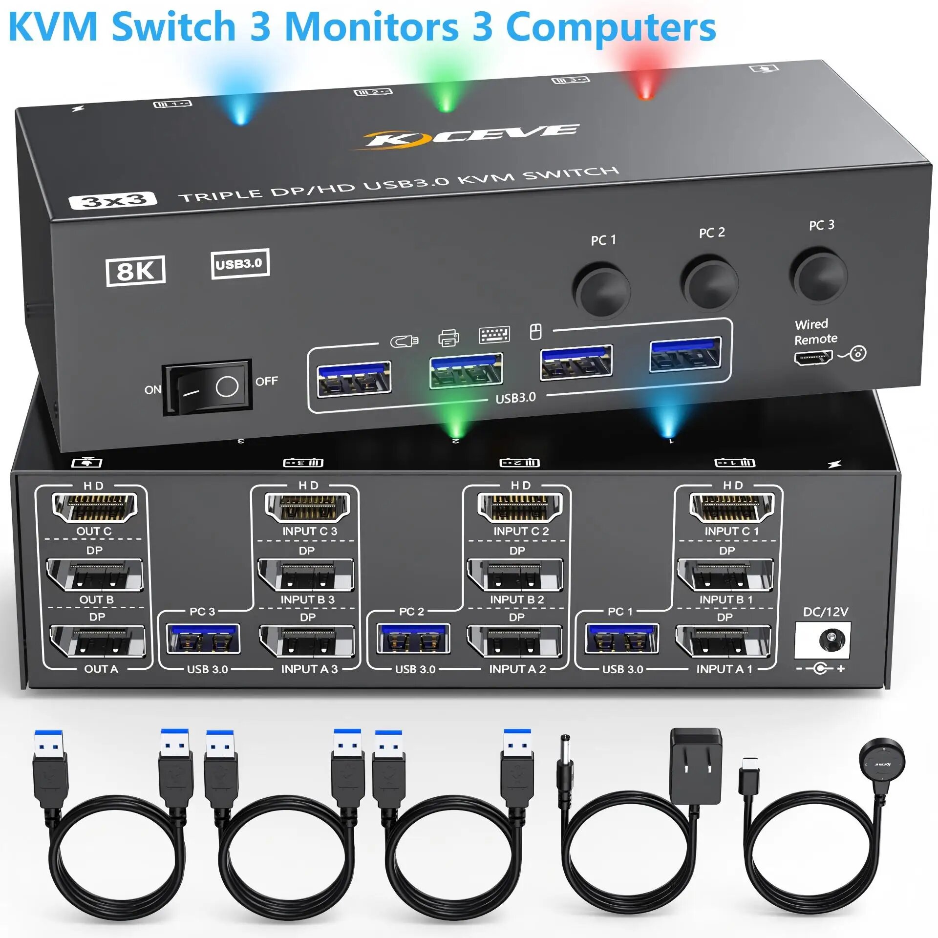 K-LEVEL KVM-переключатель 3 моника 3 ПК HDMI DP USB 3.0