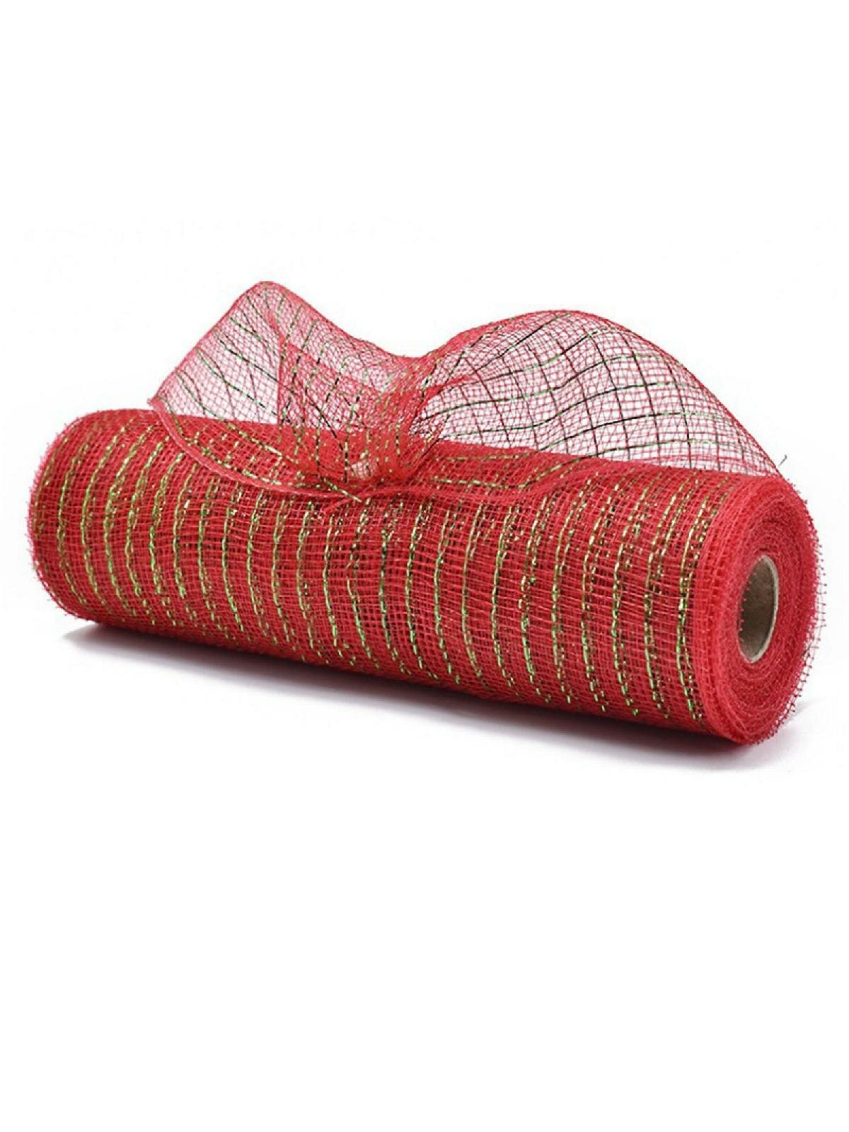 Металлизированная сетчатая лента Deco Net, ярко - красный плюс золотой