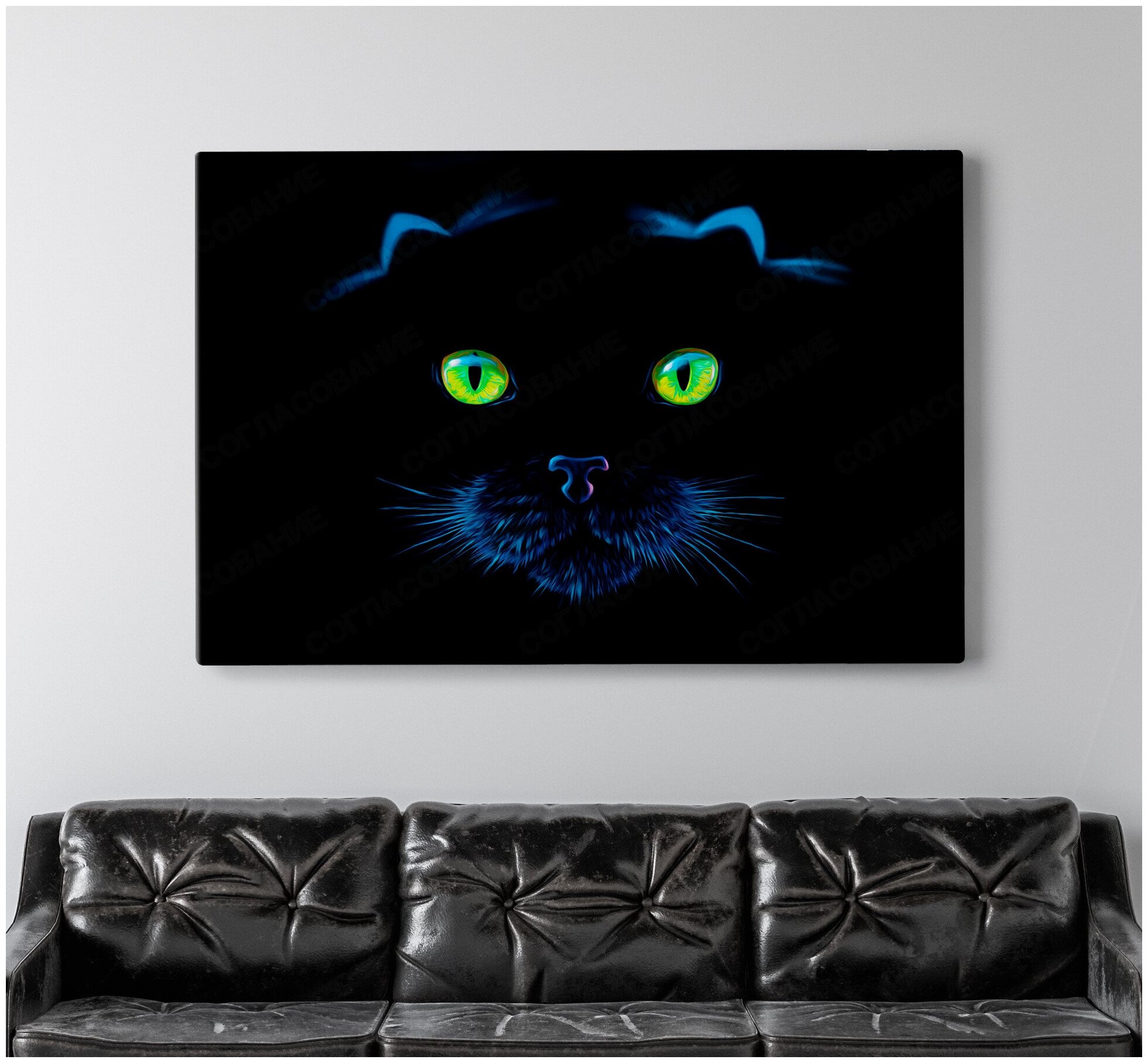 Интерьерная картина "Кот" на натуральном хлопковом холсте, большая, для интерьера, на стену, на подрамнике, размер 60 на 90/60х90 см