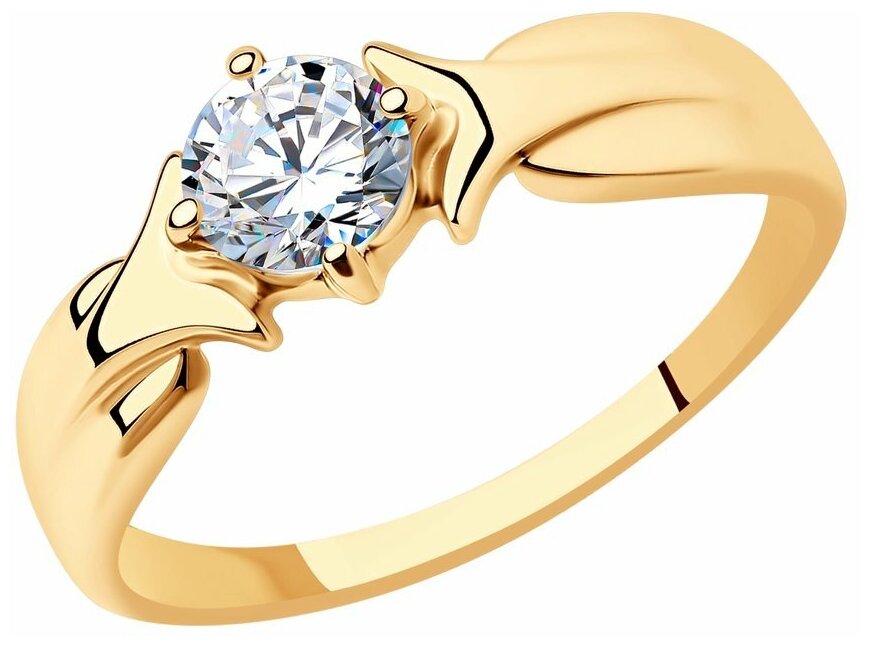 Кольцо, серебро, 925 проба, золочение, фианит