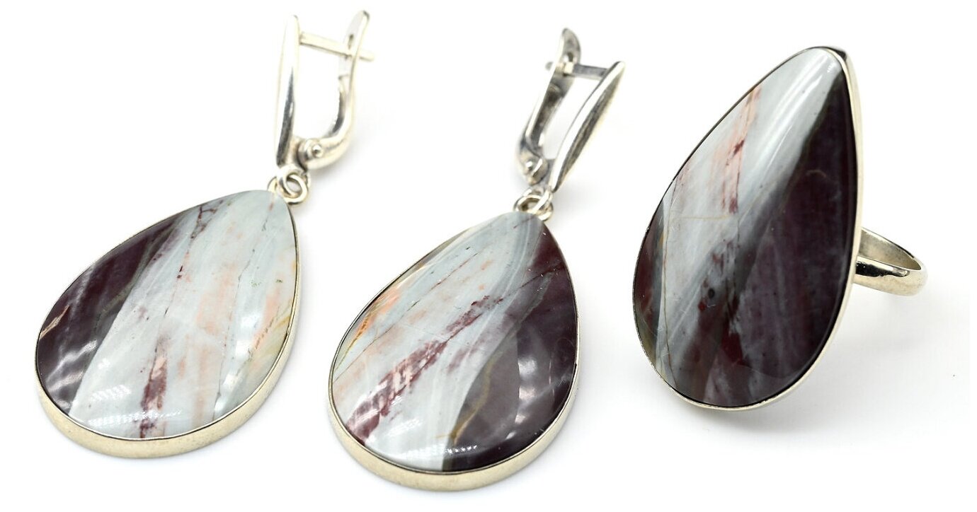 Комплект бижутерии: серьги, кольцо, яшма