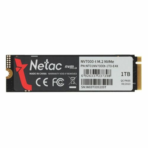 SSD накопитель NETAC NV7000-t NT01NV7000t-1T0-E4X 1ТБ, M.2 2280, PCIe 4.0 x4, NVMe, M.2