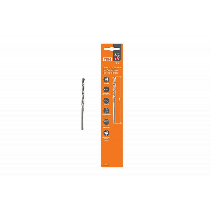 Сверло по бетону, ударное, 4×74 мм, победит. након, цилиндр. хвост, блистер 1 шт, Рубин TDM, цена за 1 упак