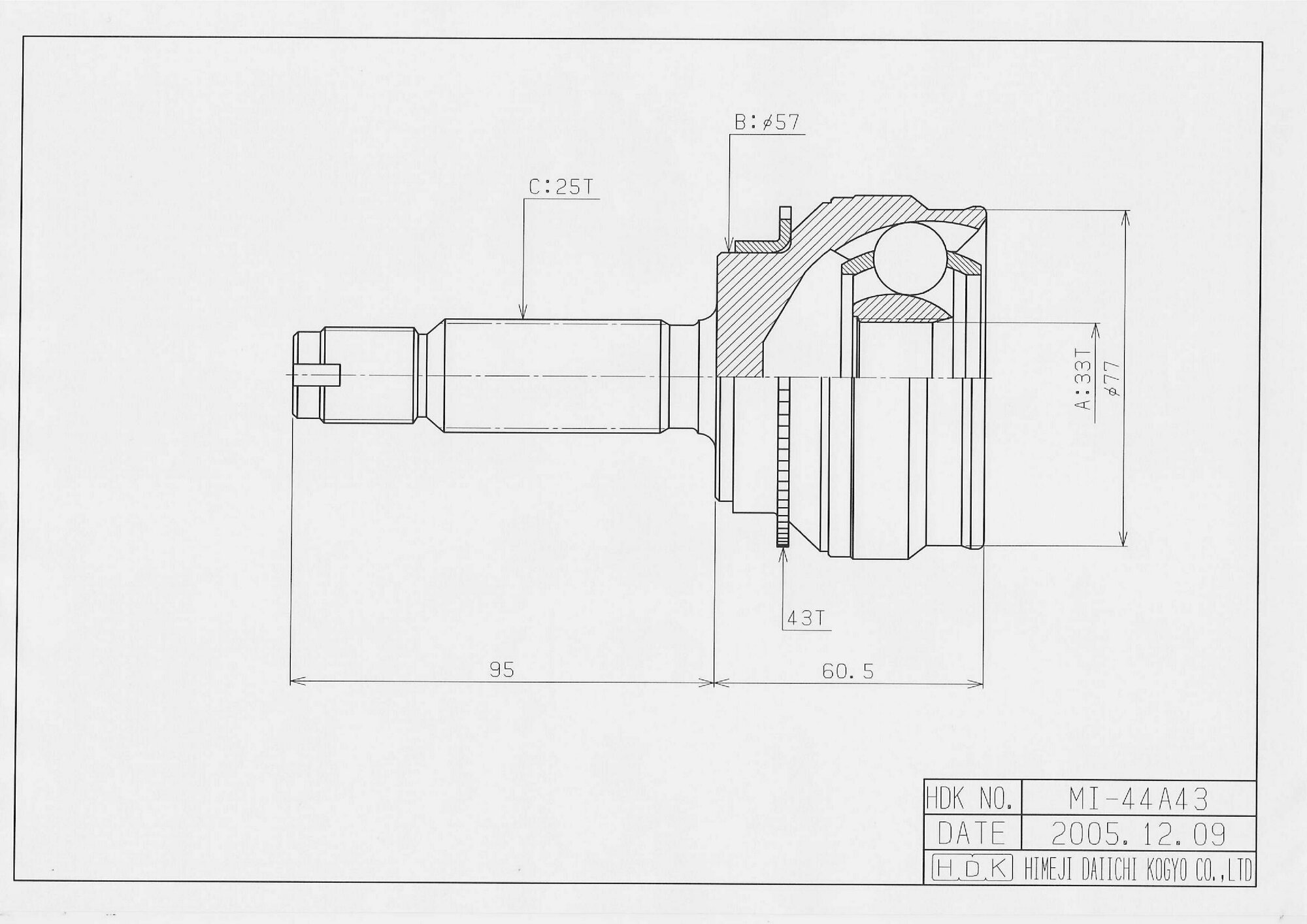 HDK MI044A43 ШРУС внешний ABS, Made in Japan
