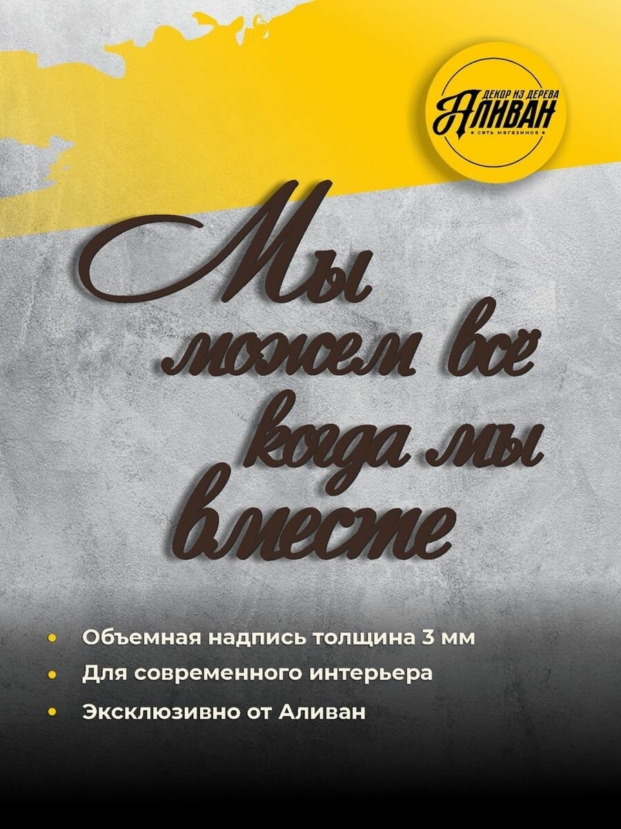 Настенный декор интерьерное панно из дерева "Мы можем всё" венге