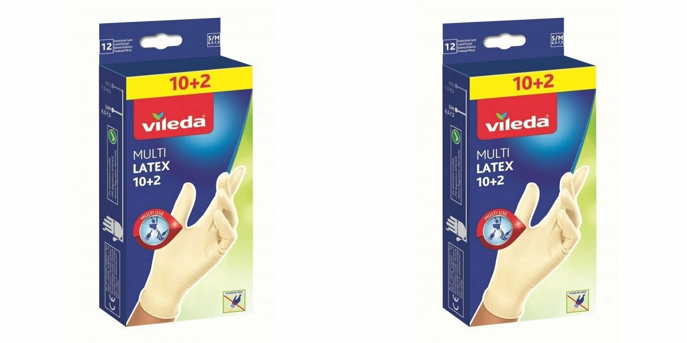 Vileda Перчатки Мульти Латекс 10+ 2 шт. одноразовые S/M, 2уп.