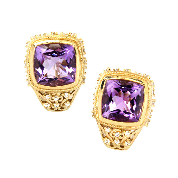 Серьги, серебро, 925 проба, аметист, циркон