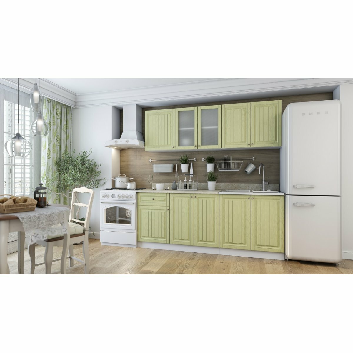 Кухня " Хозяюшка " 2,0 метра цвет фасадов фисташка , ЛДСП, МДФ