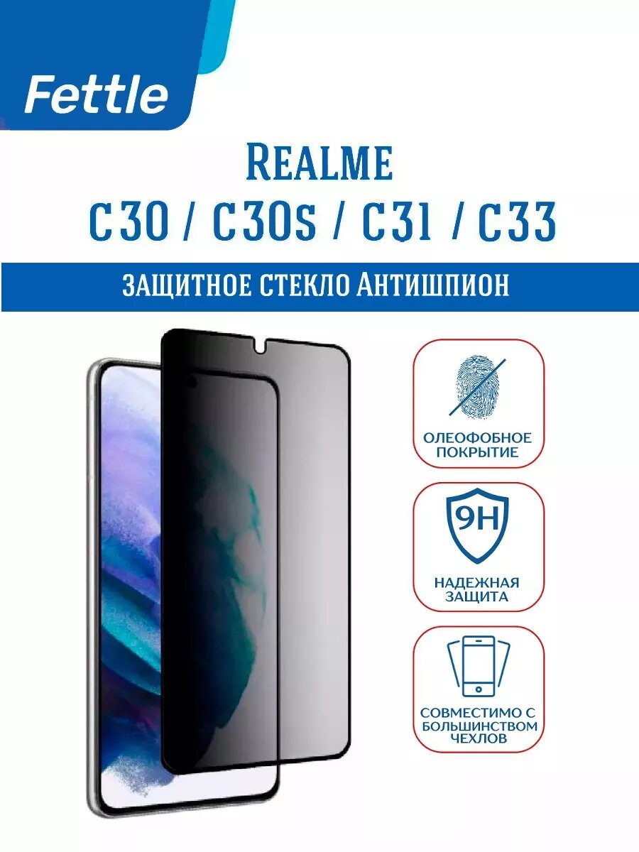 Защитное стекло Антишпион для Realme C30 - C30s - C31 - C33