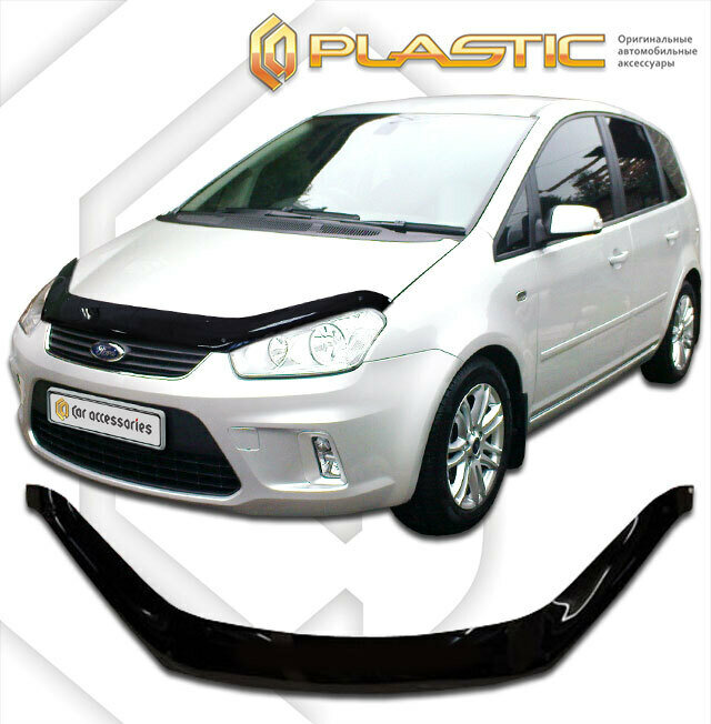 Дефлектор капота для Ford C-MAX 2007-2010 Черный глянцевый СА Пластик