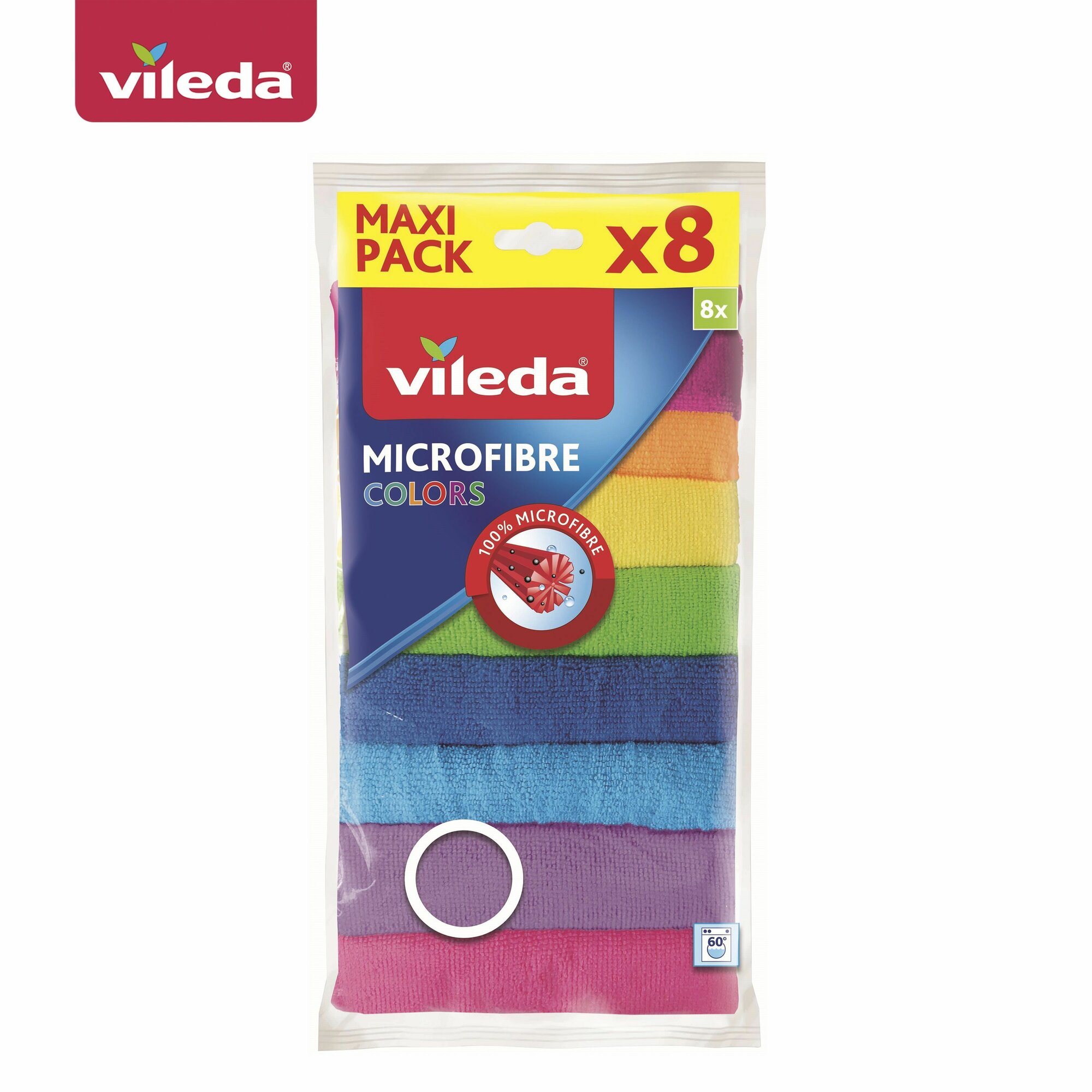 Салфетка из микрофибры Vileda Мicrofibre Колорс для уборки , комплект 8 шт, размер: 30 х 30 см, 151501