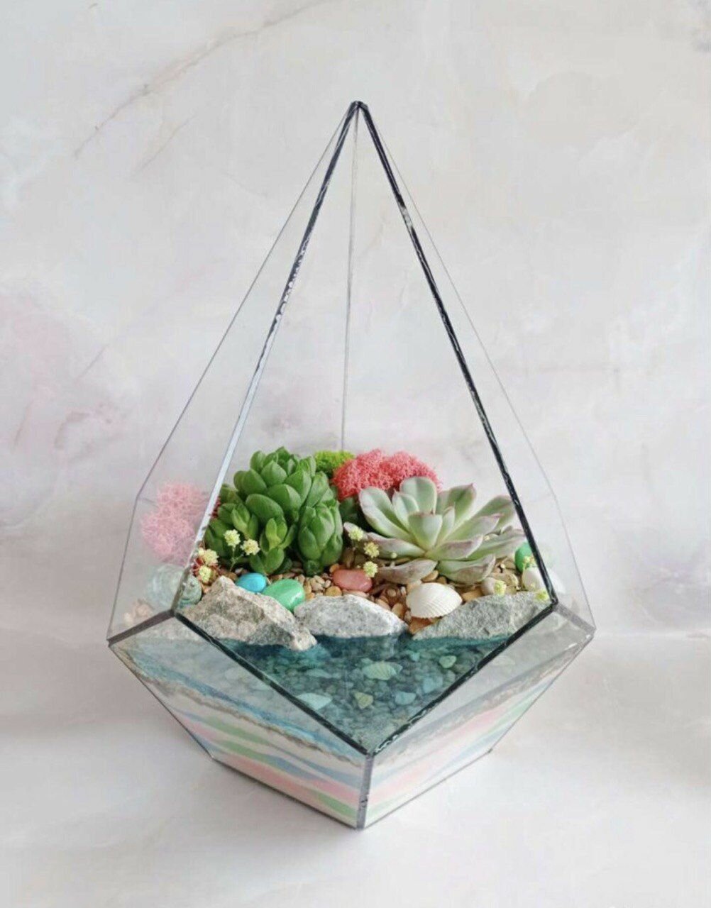 Флорариум в вазе с искусственным водоёмом / Комнатное растение / Подарок
