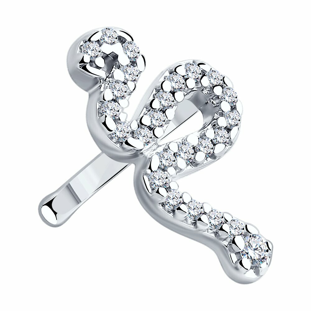 Моносерьга, серебро, 925 проба, родирование, фианит