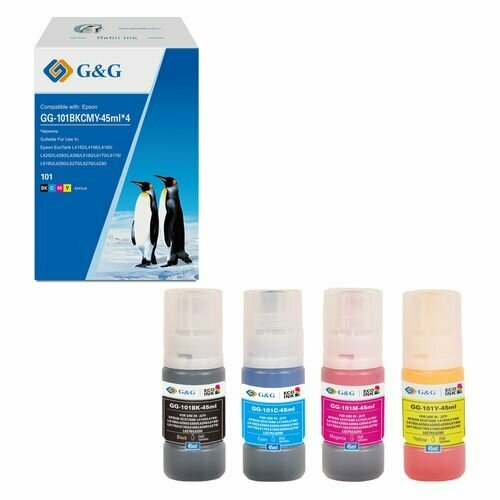 Чернила G&G GG-101BKCMY-45ml*4 101BKCMY, для Epson, 45мл, голубой/пурпурный/желтый/черный