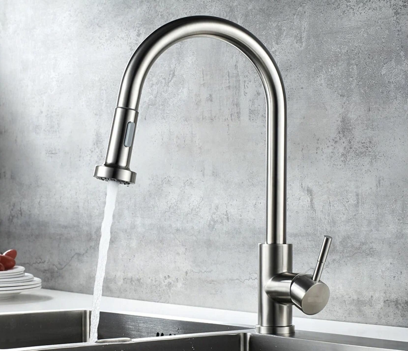 ZERIX LR76005-1 смеситель для кухни, гибкий излив 2 режима, нержавеющая сталь