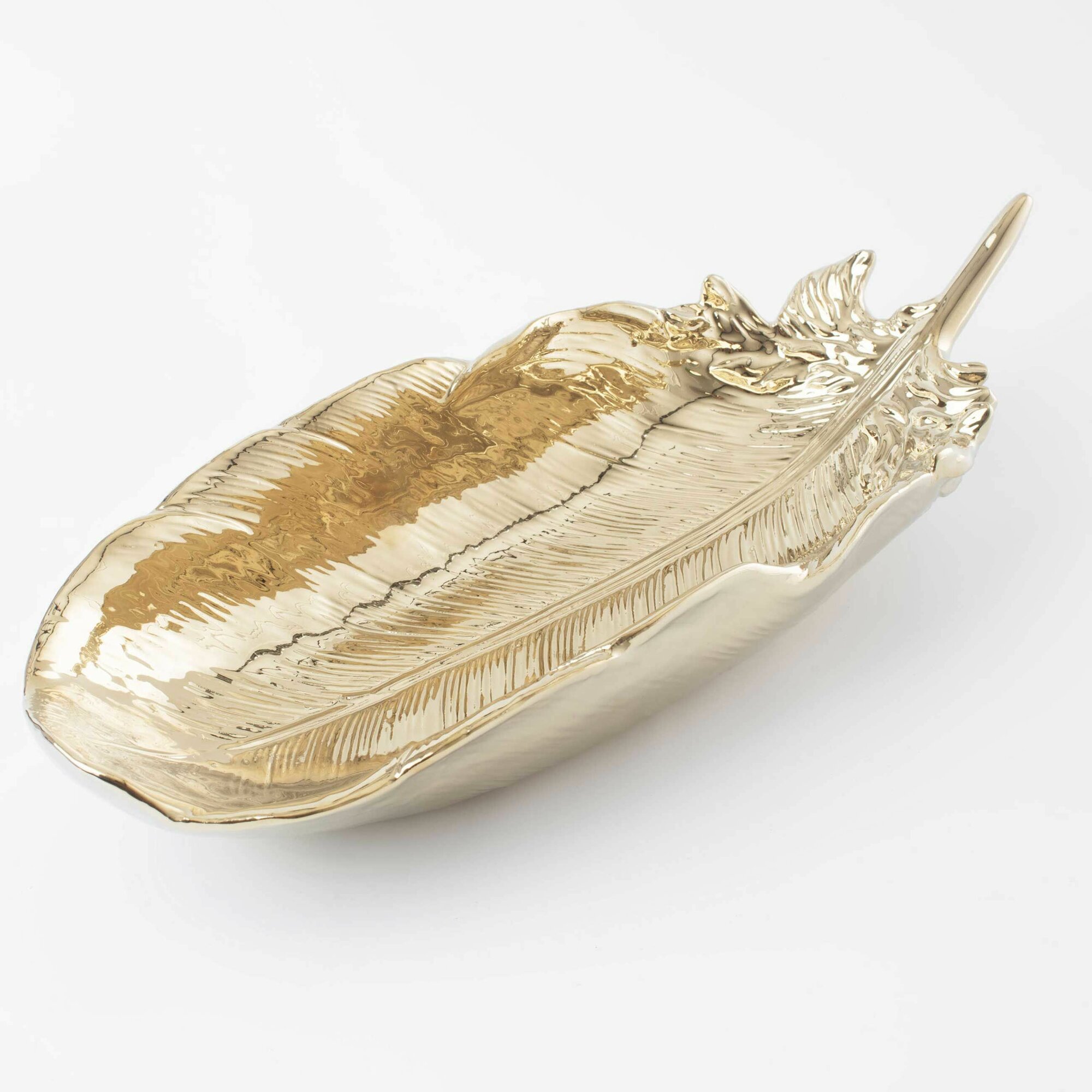 Блюдо декоративное, 35х13 см, фарфор P, золотистое, Перо, Feather, Kuchenland