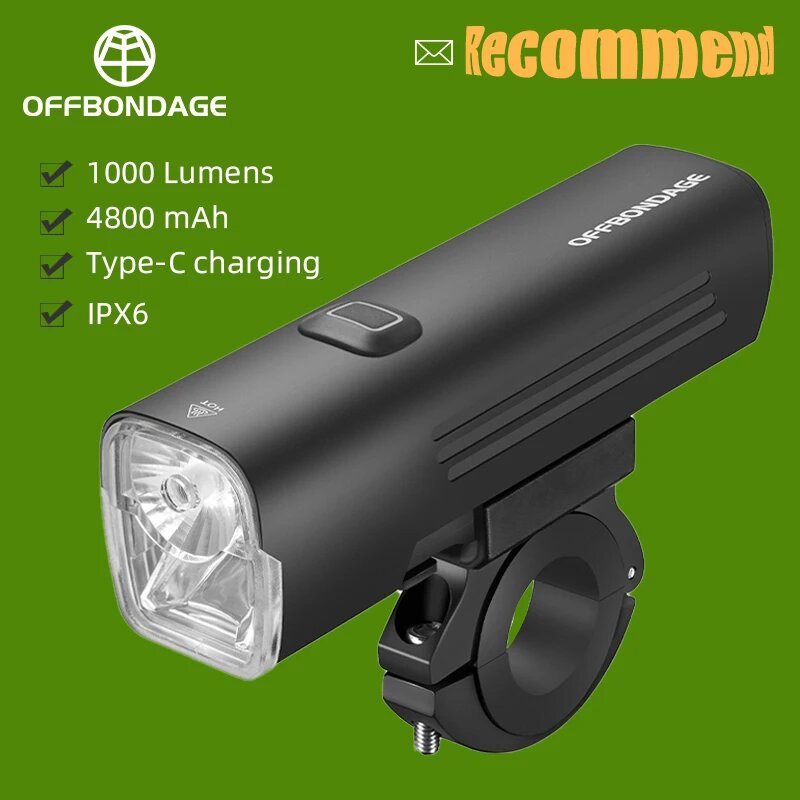 OFFBONDAGE Велофара 1000 люмен, 4800mAh, Type-C, IPX6