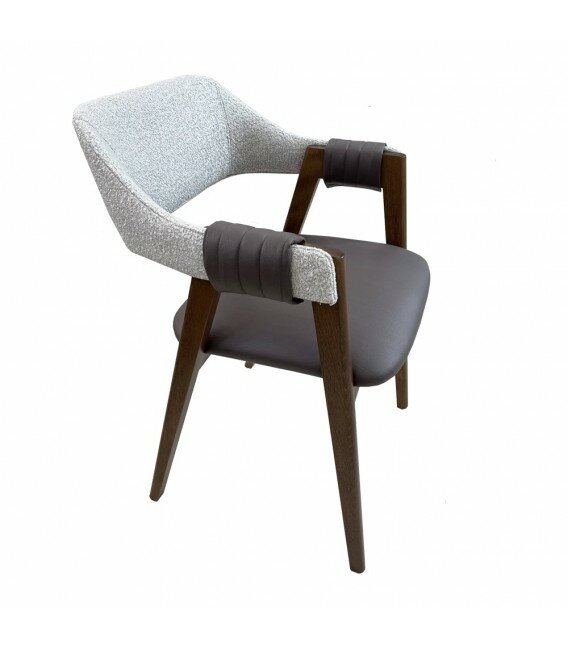 Стул KELLI бежевый букле, экокожа коричневая, орех