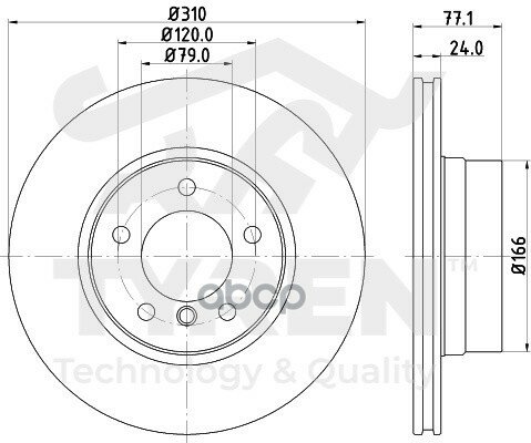 Диск тормозной BMW 5 (E60) 03> TYREN арт. TYR1010661