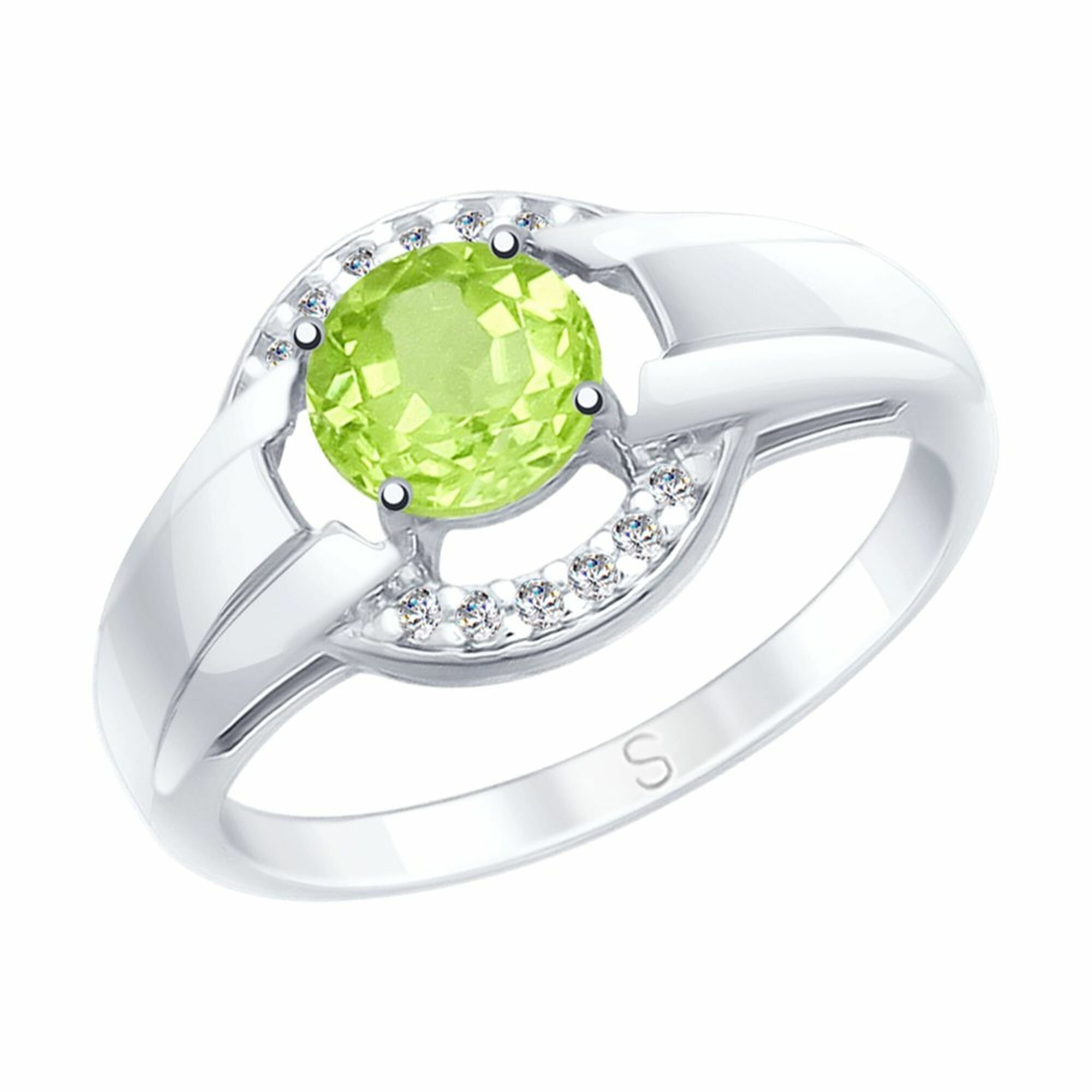 Кольцо, серебро, 925 проба, родирование, фианит, хризолит