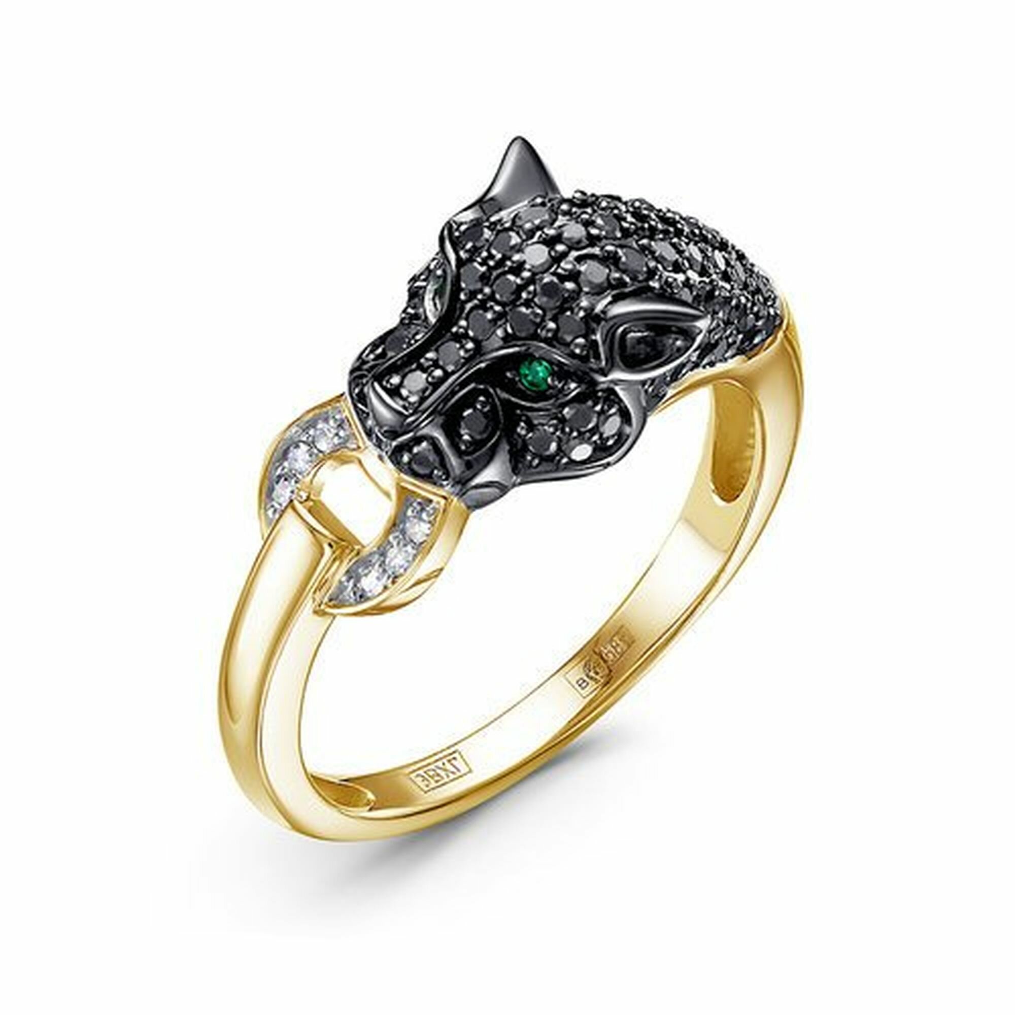 Кольцо, желтое золото, 585 проба, бриллиант, изумруд