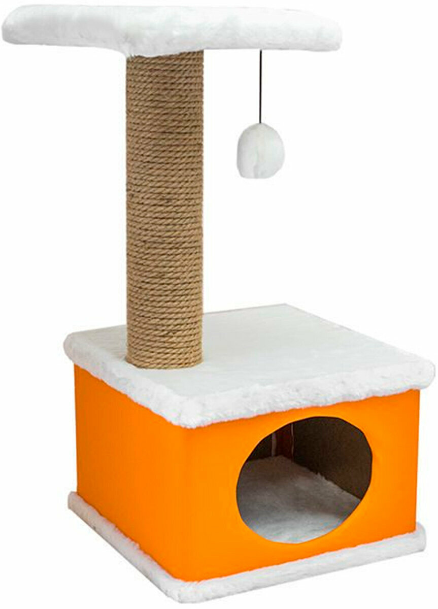 Домик когтеточка Дарэлл Конфетти квадратный искусственный мех экокожа джут оранжевый 41 х 37 х 70 см (1 шт)