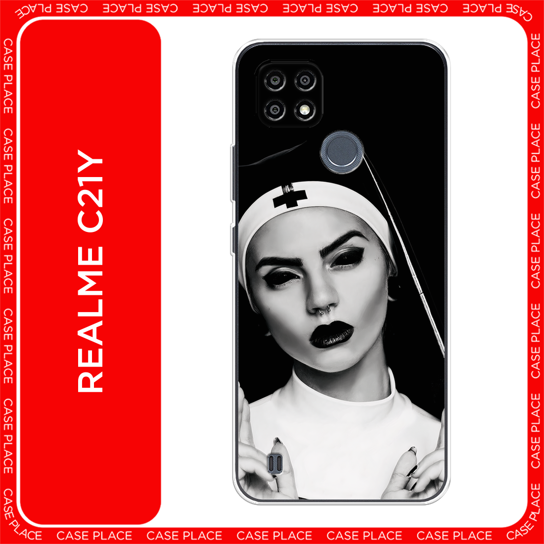 Чехол на Realme C21Y / Реалми C21Y с принтом Черная монашка