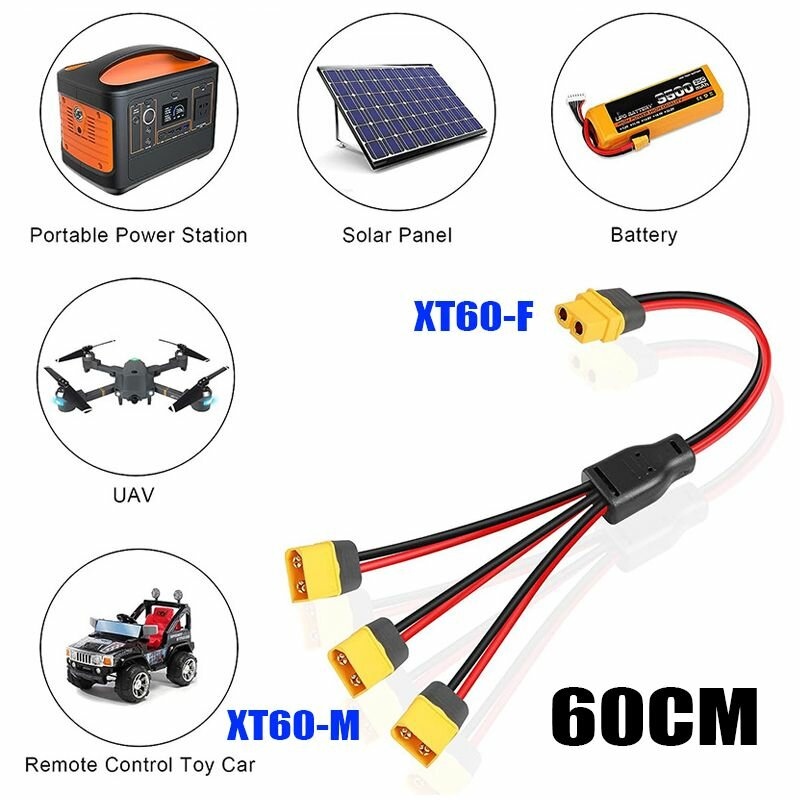Переходник XT60 мама на 3 XT60 папа - 12AWG - 60см (XT60-F to 3 XT60-M)