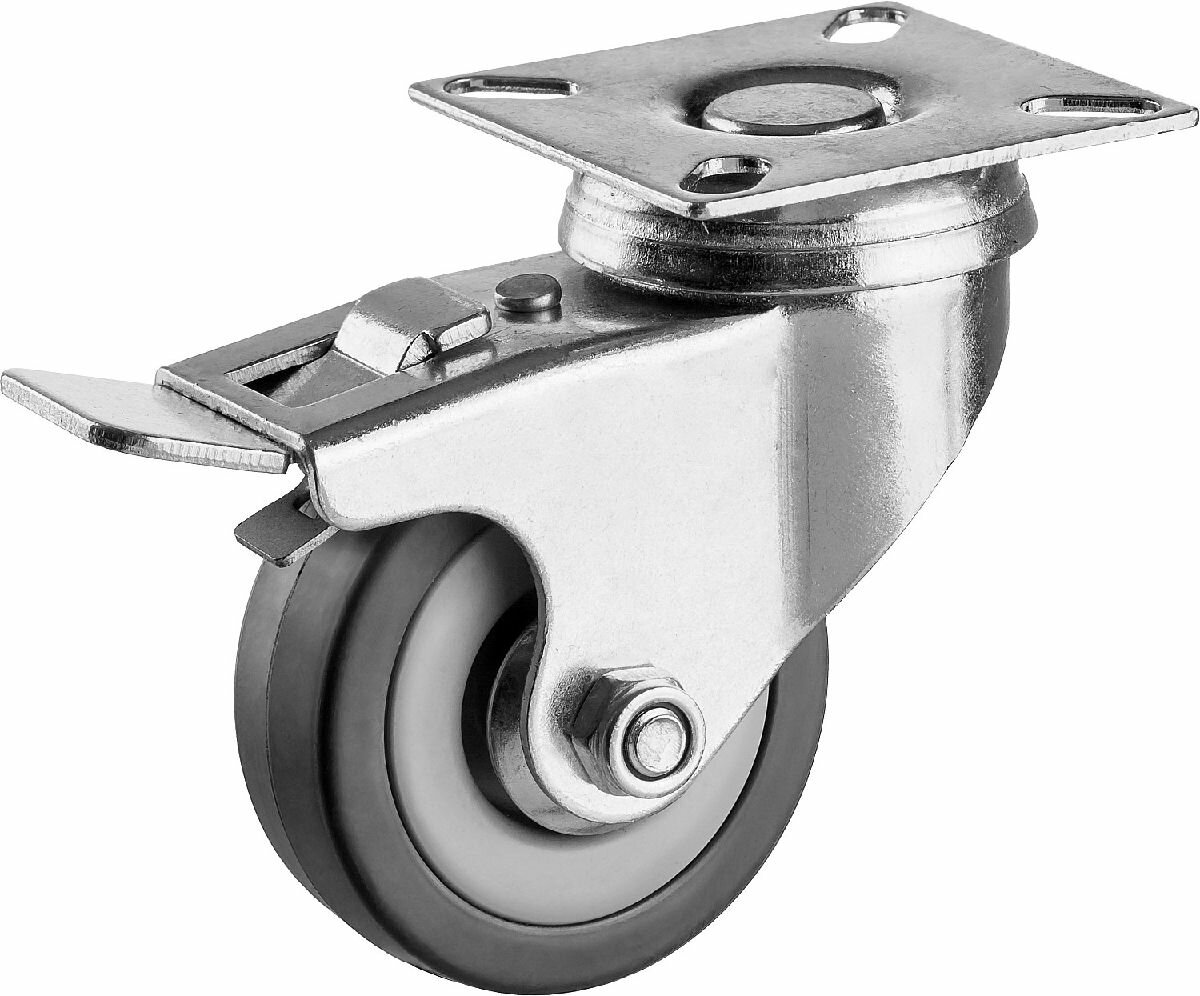 Поворотное колесо с тормозом ЗУБР резина полипропилен диаметр 50 мм грузоподъемность 35 кг