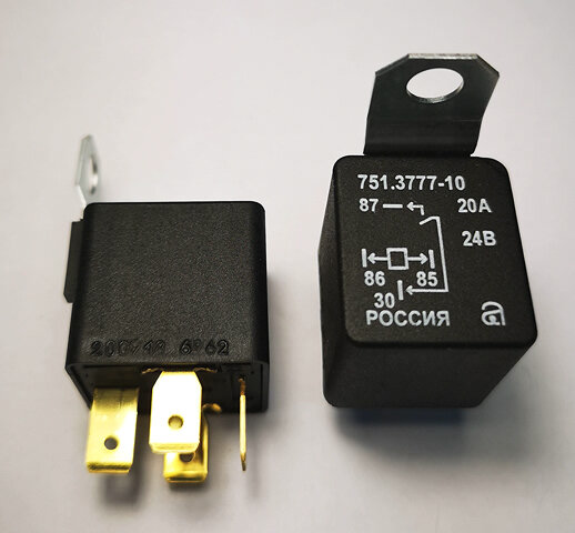 Реле электромагнитное 24V 20А 4-х контактное с кронштейном 751.3777-10 (AVAR)