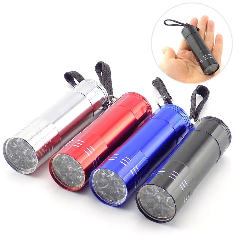 Портативный фонарик QvvCev 9 LED, серебристый корпус