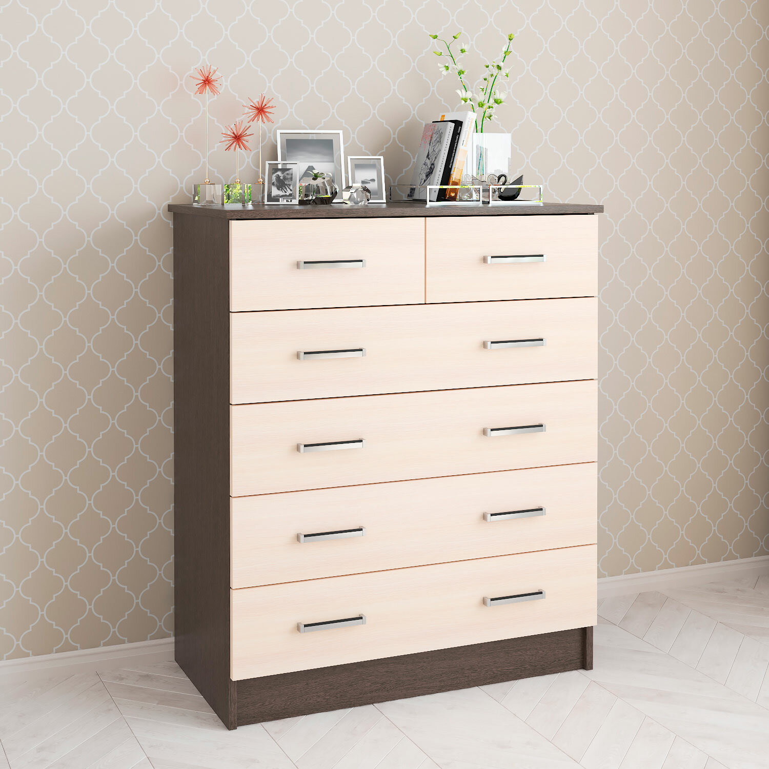Комод для одежды с ящиками Катрин 5 (990х820х435), венге/дуб молочный