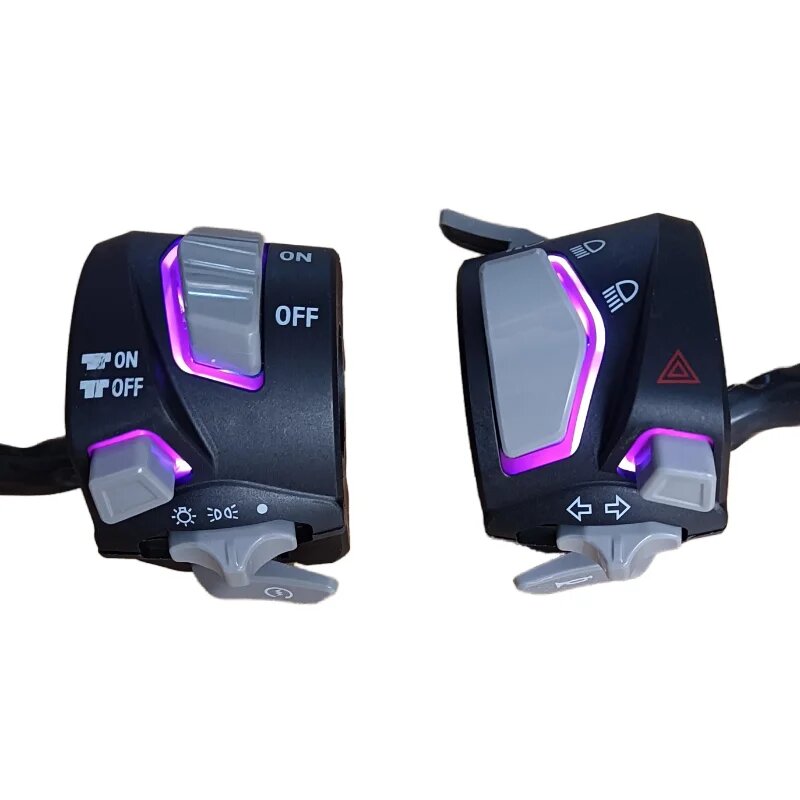 7/8 '22 мм руль мотоцикла переключатели фара предупредительная лампа указатель поворота звуковой сигнал кнопка запуска и включения со светодиодным переключателем для электронного велосипеда ATV фиолетовый
