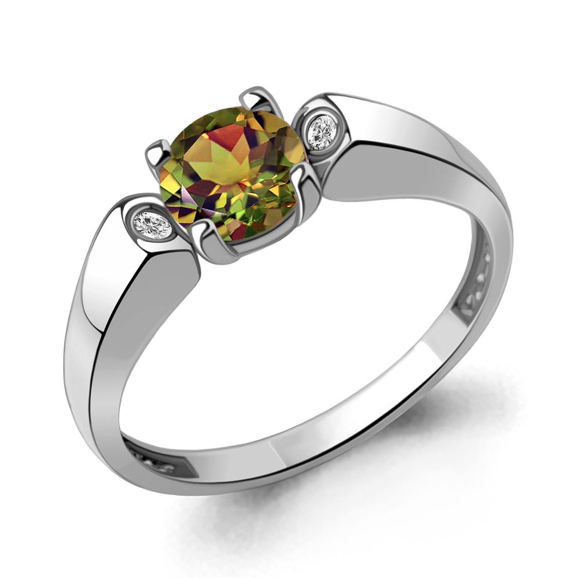 Кольцо, серебро, 925 проба, родирование, султанит, фианит