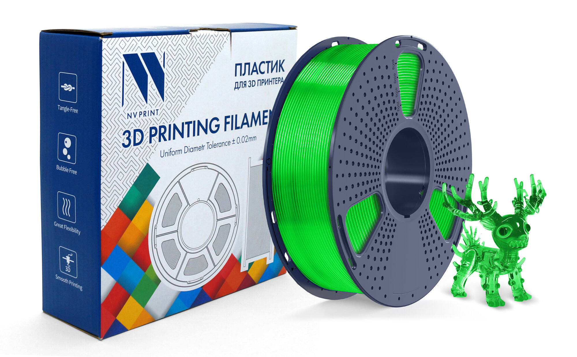 Филамент NV PRINT PLA+ Trasparent Green для 3D печати