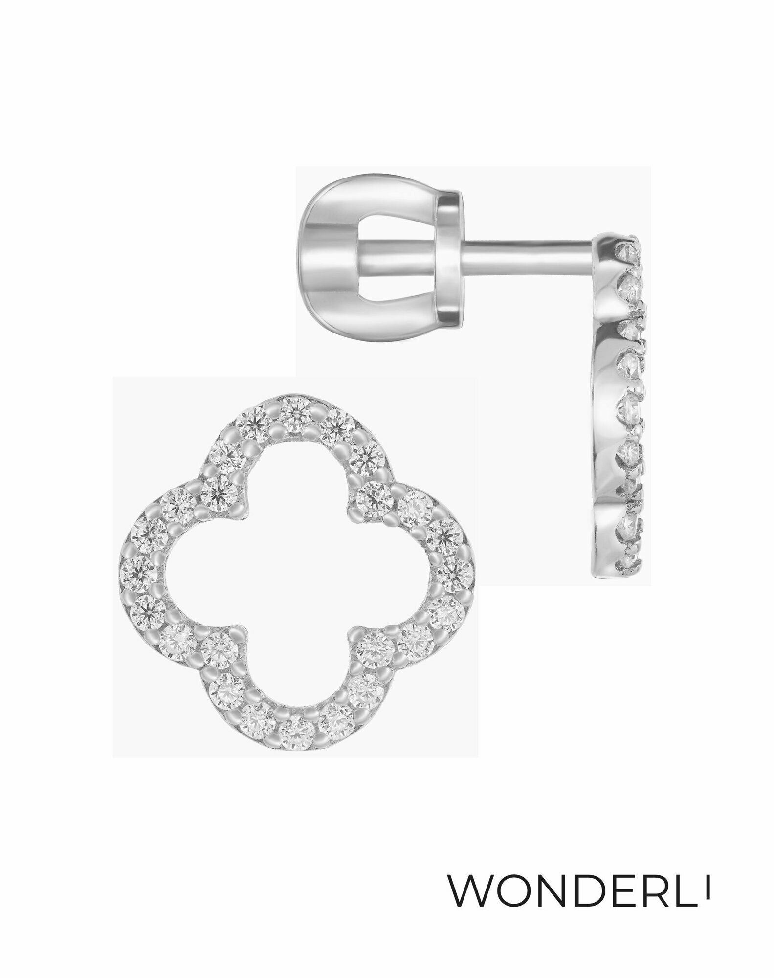 Серьги пусеты, серебро, 925 проба, родирование, фианит