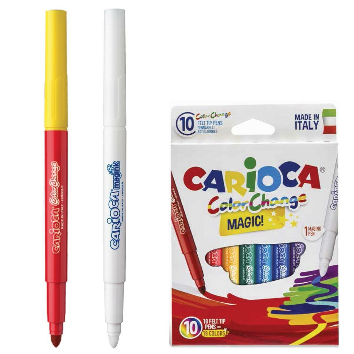 Фломастеры Carioca "Color Change", 10 шт, 9 цветов + 1 изменяющий цвет, утолщенный наконечник, смываемые (42737)
