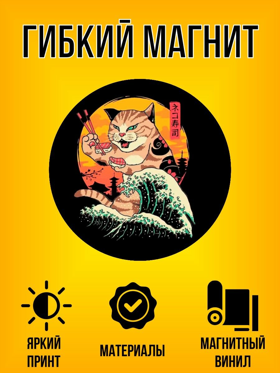 Гибкий магнит с принтом Кот Аниме №3